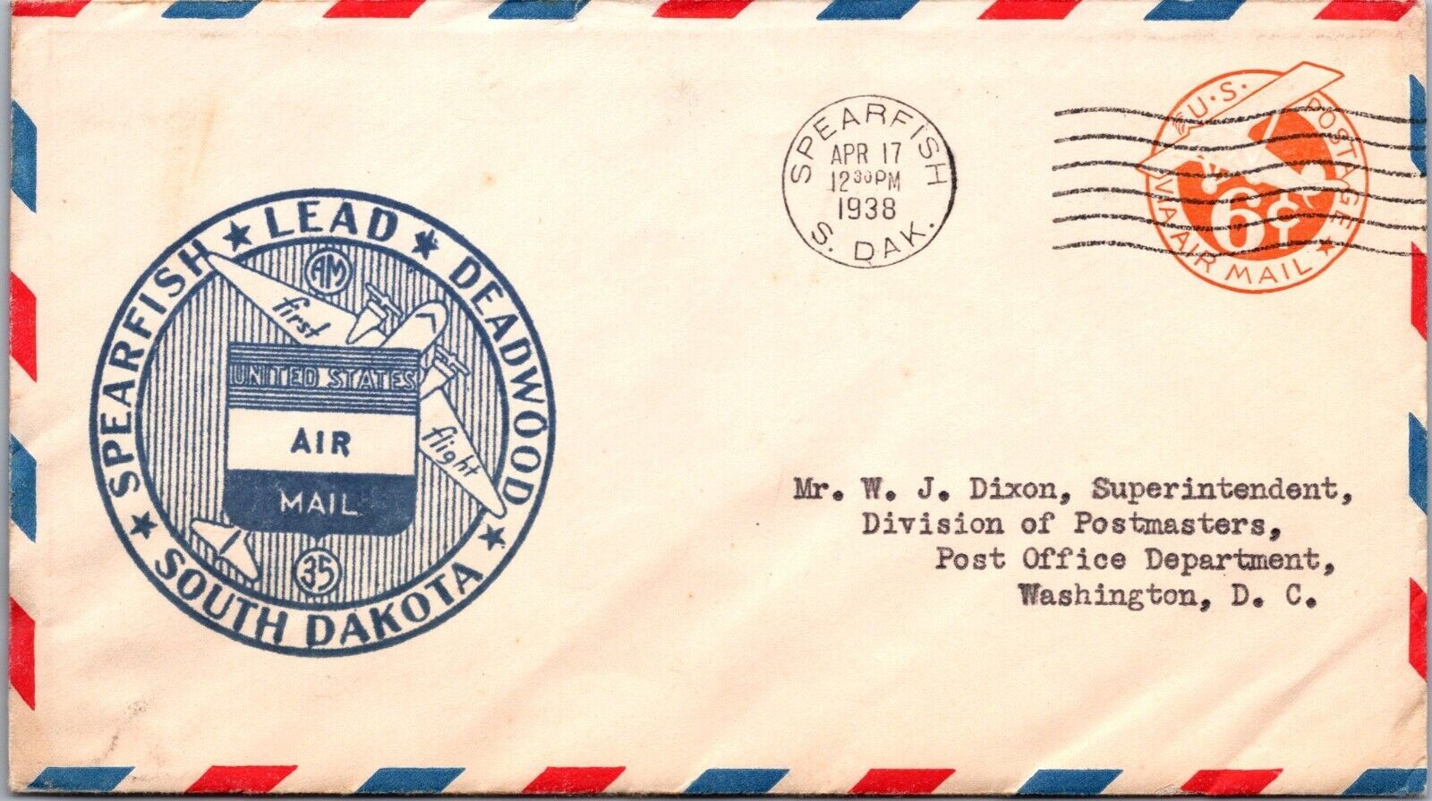 FFC 1938 Airmail - Spearfish, S. Dak. - J9881 | United States, Stamp ...