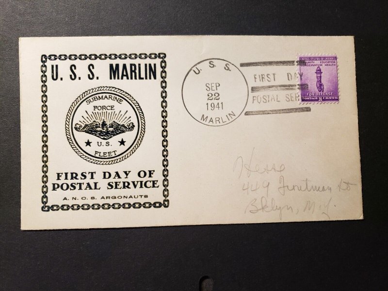 Submarine USS MARLIN SS-205 Naval Cover 1941 FDPS Cachet FIRST DAY ...