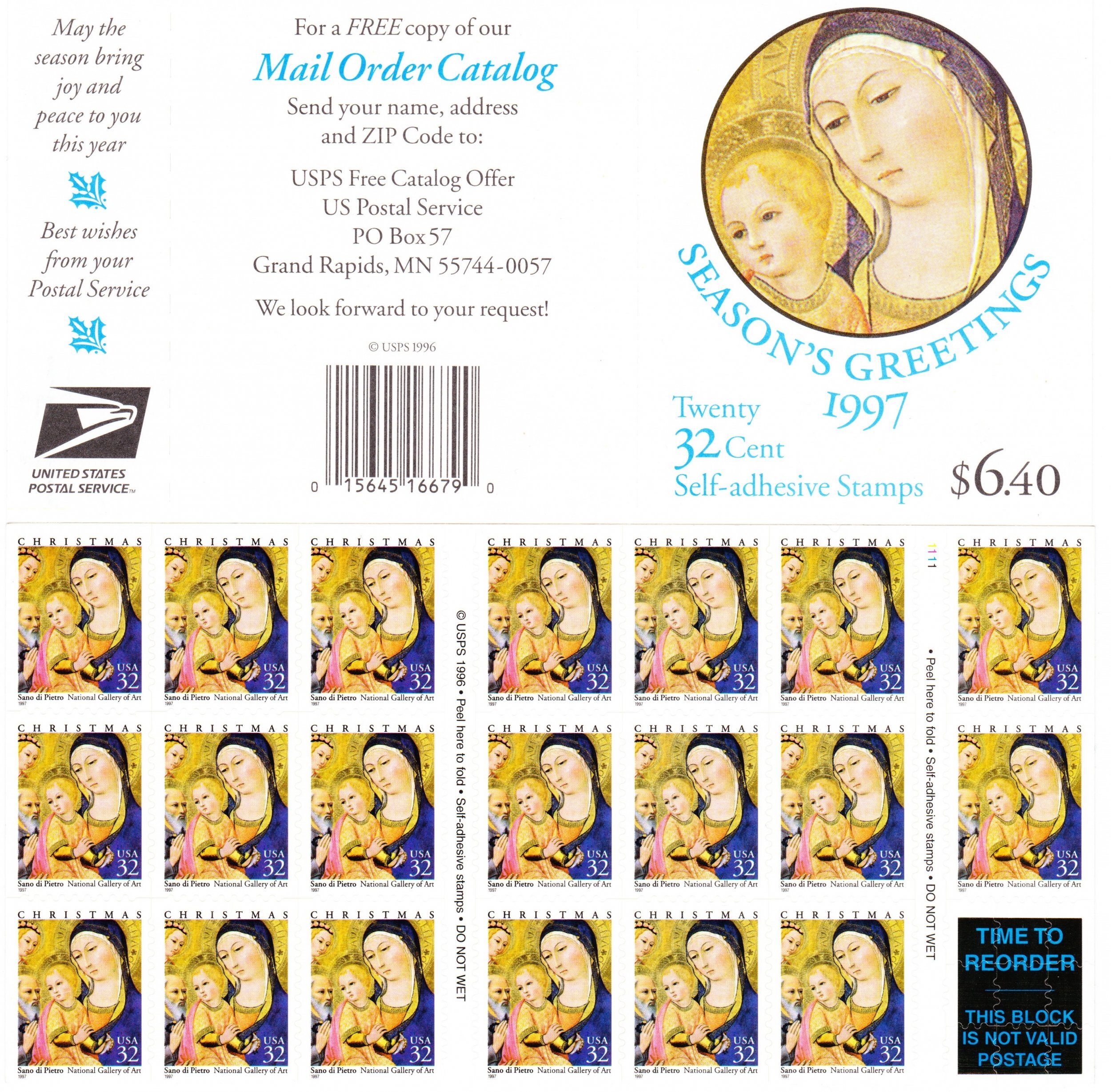 3176a Bk Pane Madonna & Child,1997, MNH, P#2222 | United States ...