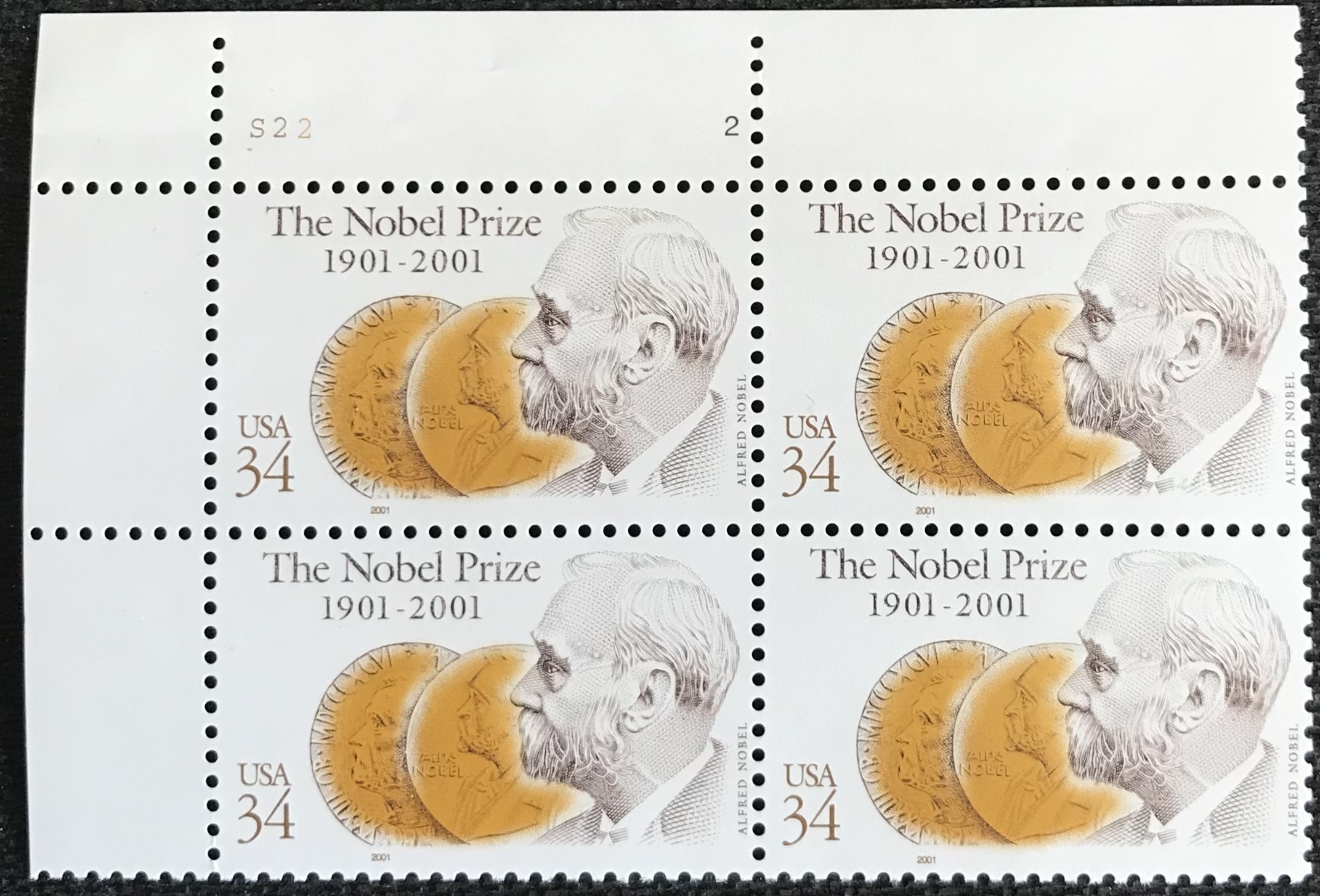 US #3504 MNH Plate Block of 4 UL Alfred Nobel Prize SCV $2.80 L42 ...