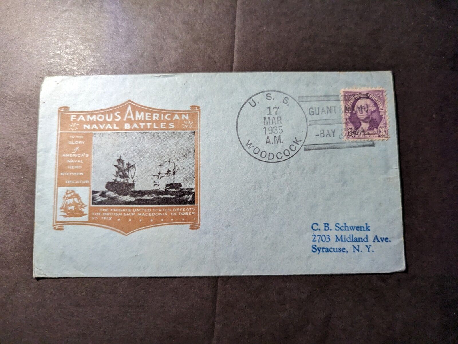 1935 USA Souvenir Naval Cover USS Woodcock Guantanamo Bay to Syracuse ...