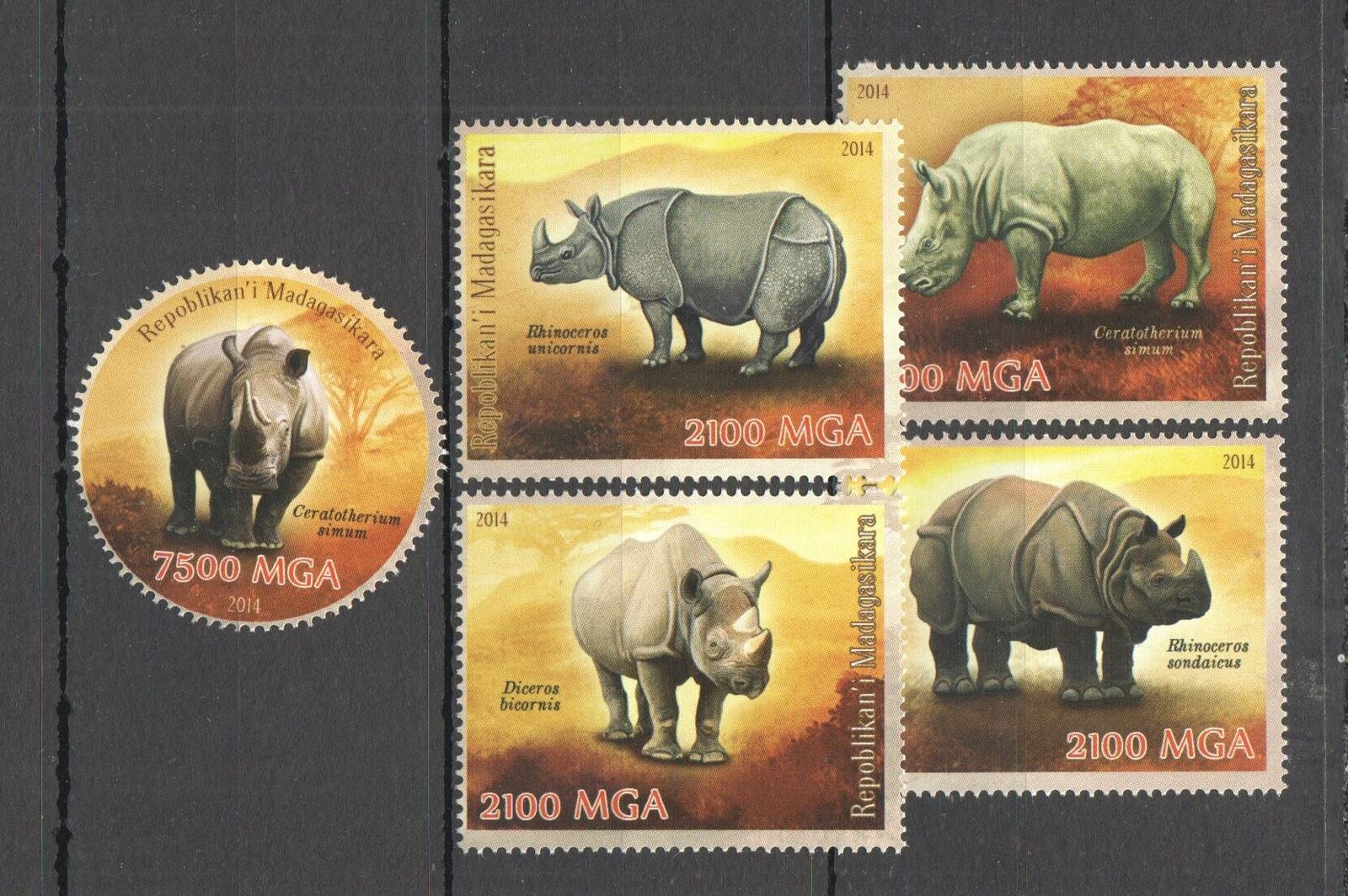 C1200 2014 Madagascar Rhinoceros Rhinos Wild Animals Fauna 1set MNH ...