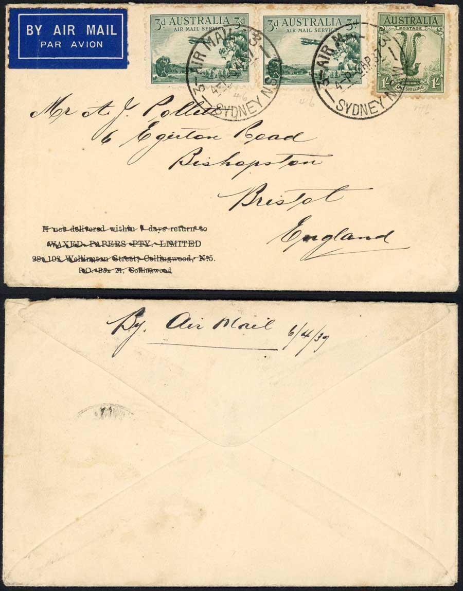 Australia SG115 X 2 and SG140 on cover to the UK (some tone spots ...