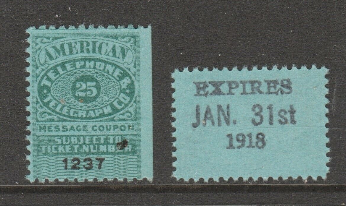 USA Telephone Telegraph stamp 9-12b-2 (NOTE one stamp only Front & Back ...
