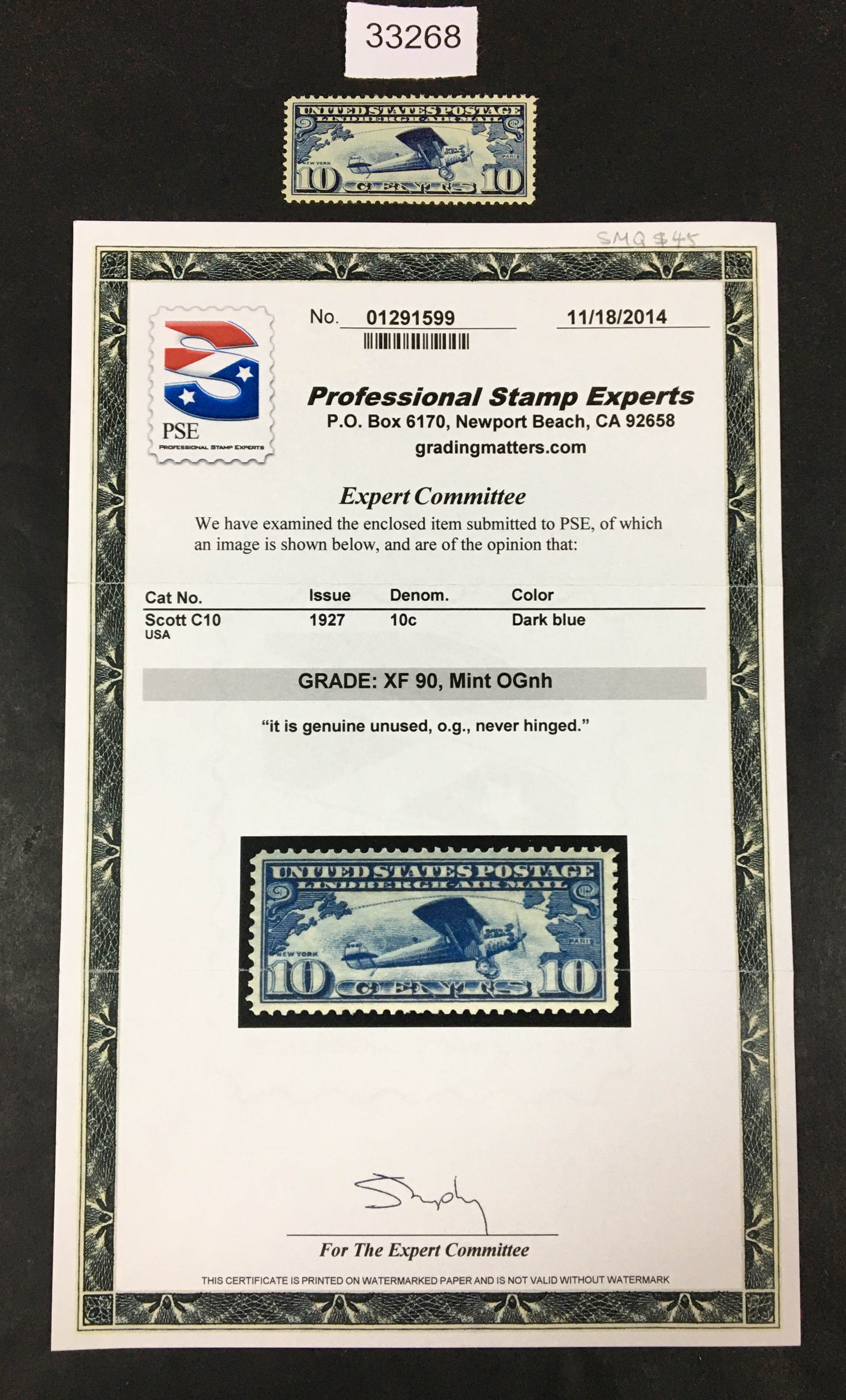 US Stamps # C10 Mint OG NH **Pse Graded XF 90 Cert** SMQ $45 LOT #33268 ...