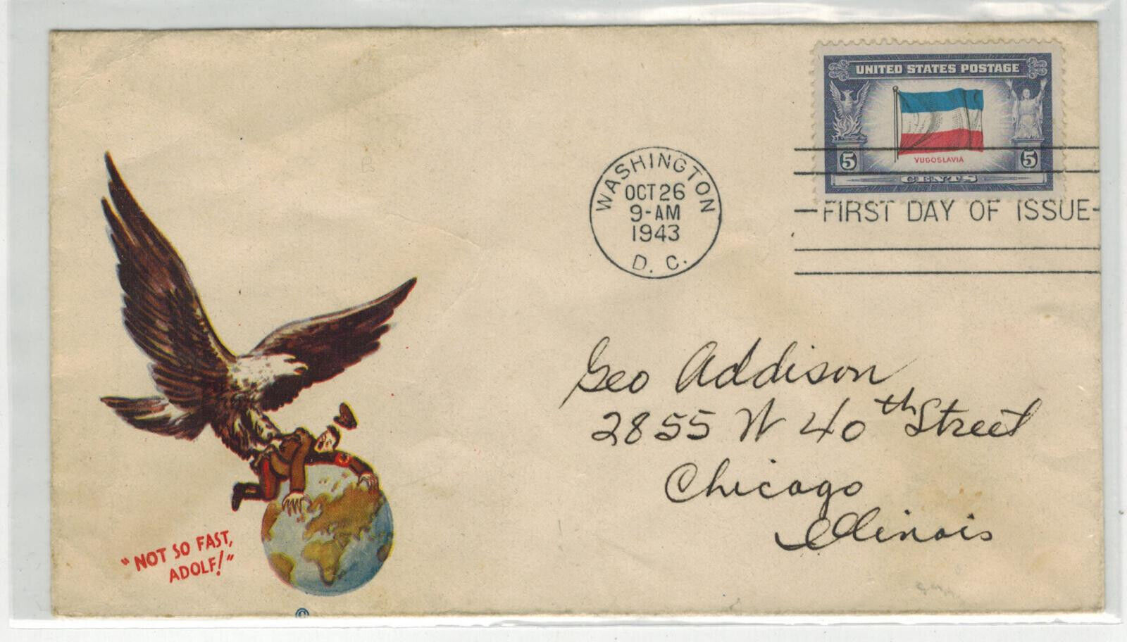 1943 WW2 Patriotic FDC 917 YUGOSLAVIA NOT SO FAST ADOLF HITLER Satire ...