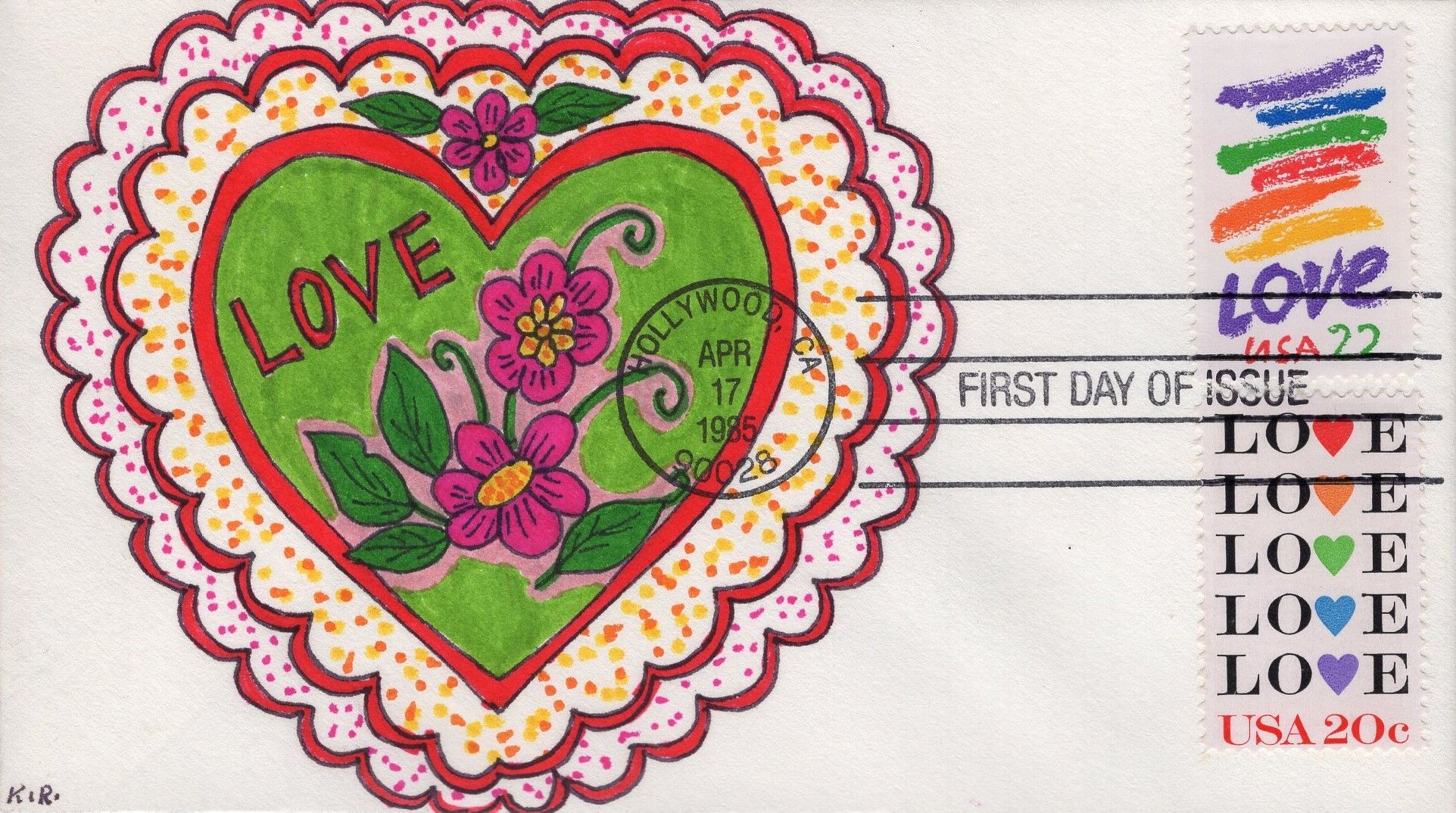 Karoline Remmick Hand Painted Combo FDC for the 1985 Love Stamp ...