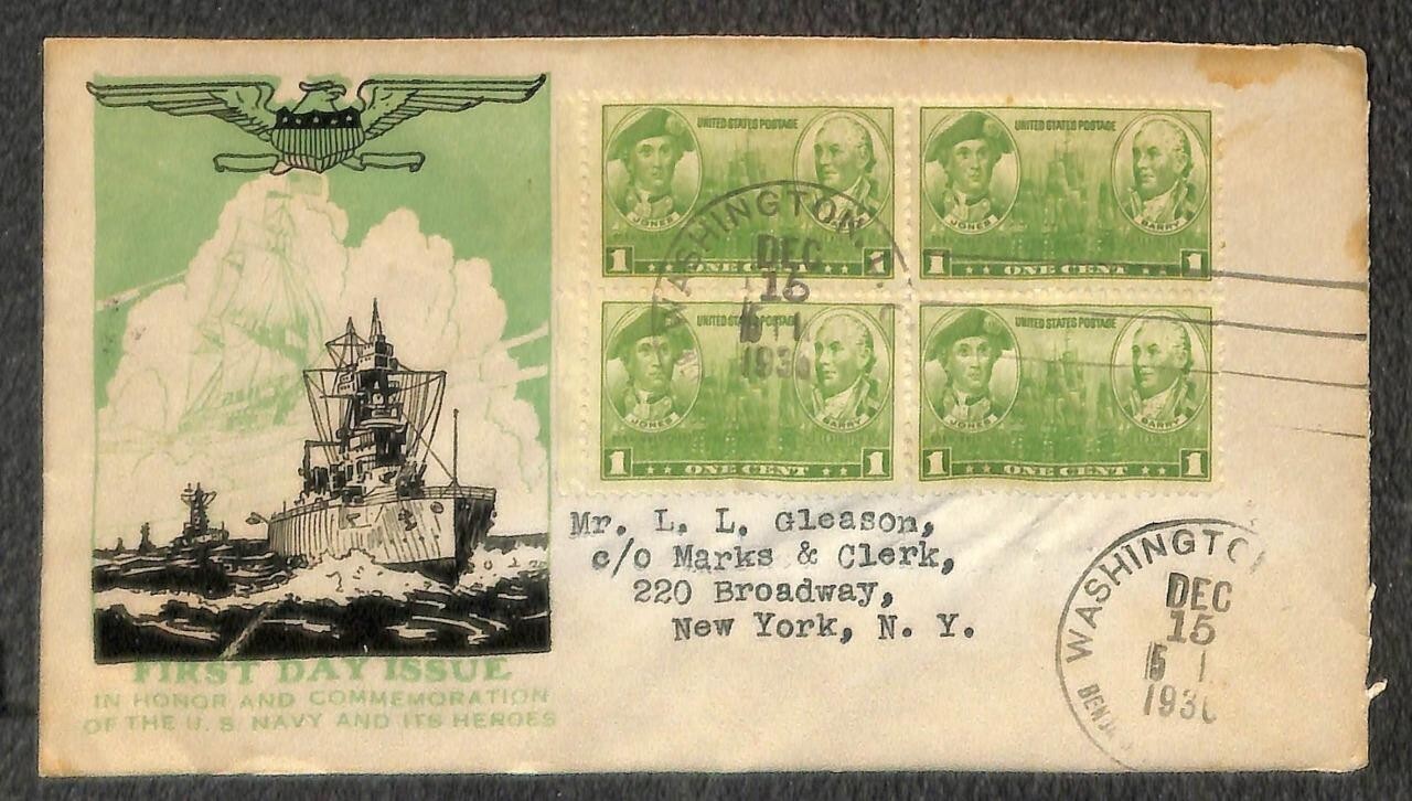USA 790 B/4 Army & Navy Stamps Marks & Clerk FDC First DAY Cover 1936 ...