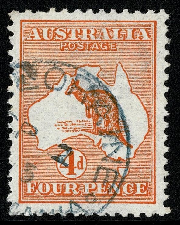 Australia 1913 Kangaroo 4d Orange 1st Watermark Used - DELORAINE ...