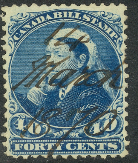 Canada 1868 QV 40c Blue Bill Stamp Revenue VDM. Fb50 Used | Canada ...