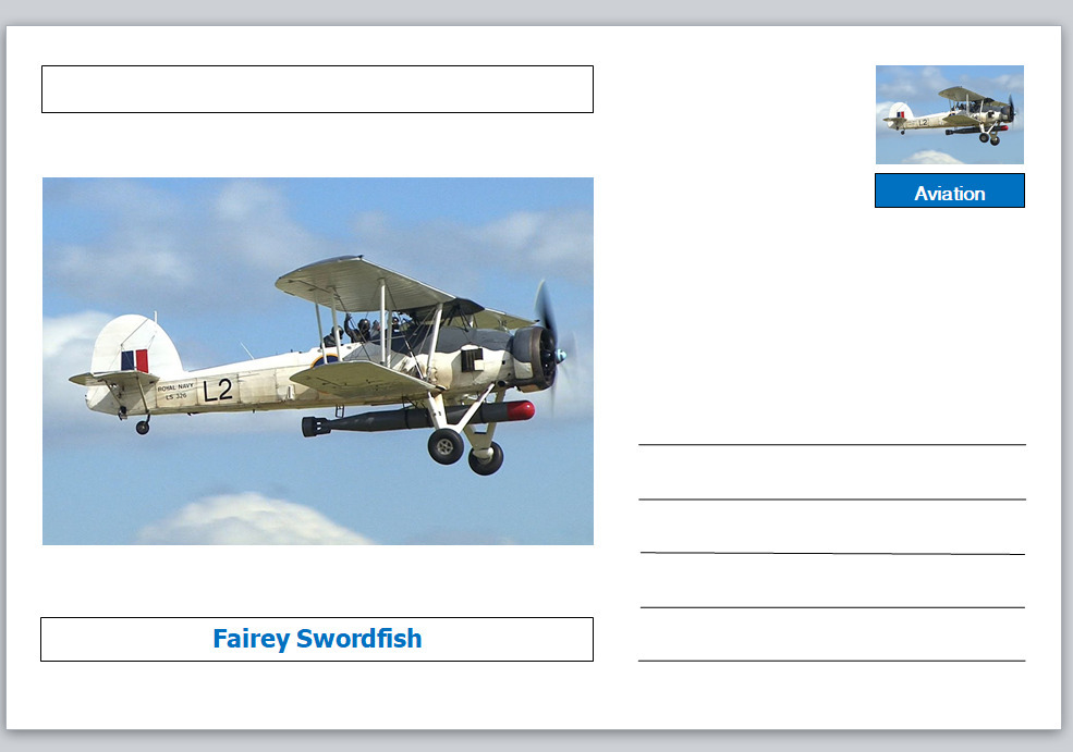 Aircraft Transport Fairey Swordfish souvenir postcard mint | Great ...