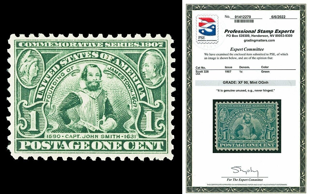 Scott 328 1907 1c Jamestown Exposition Mint Graded XF 90 NH with PSE ...