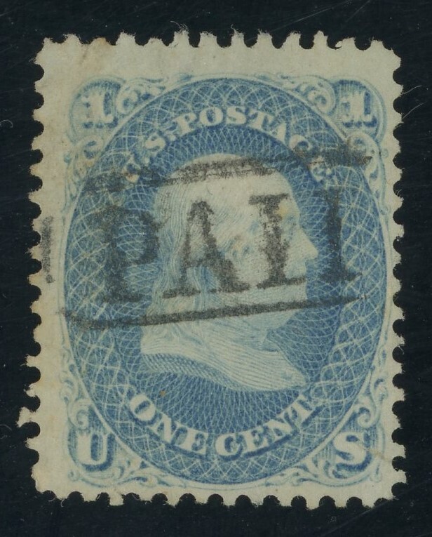 USA 63 - 1 cent Franklin pale blue with PAID in frame cancel - Cat $47. ...
