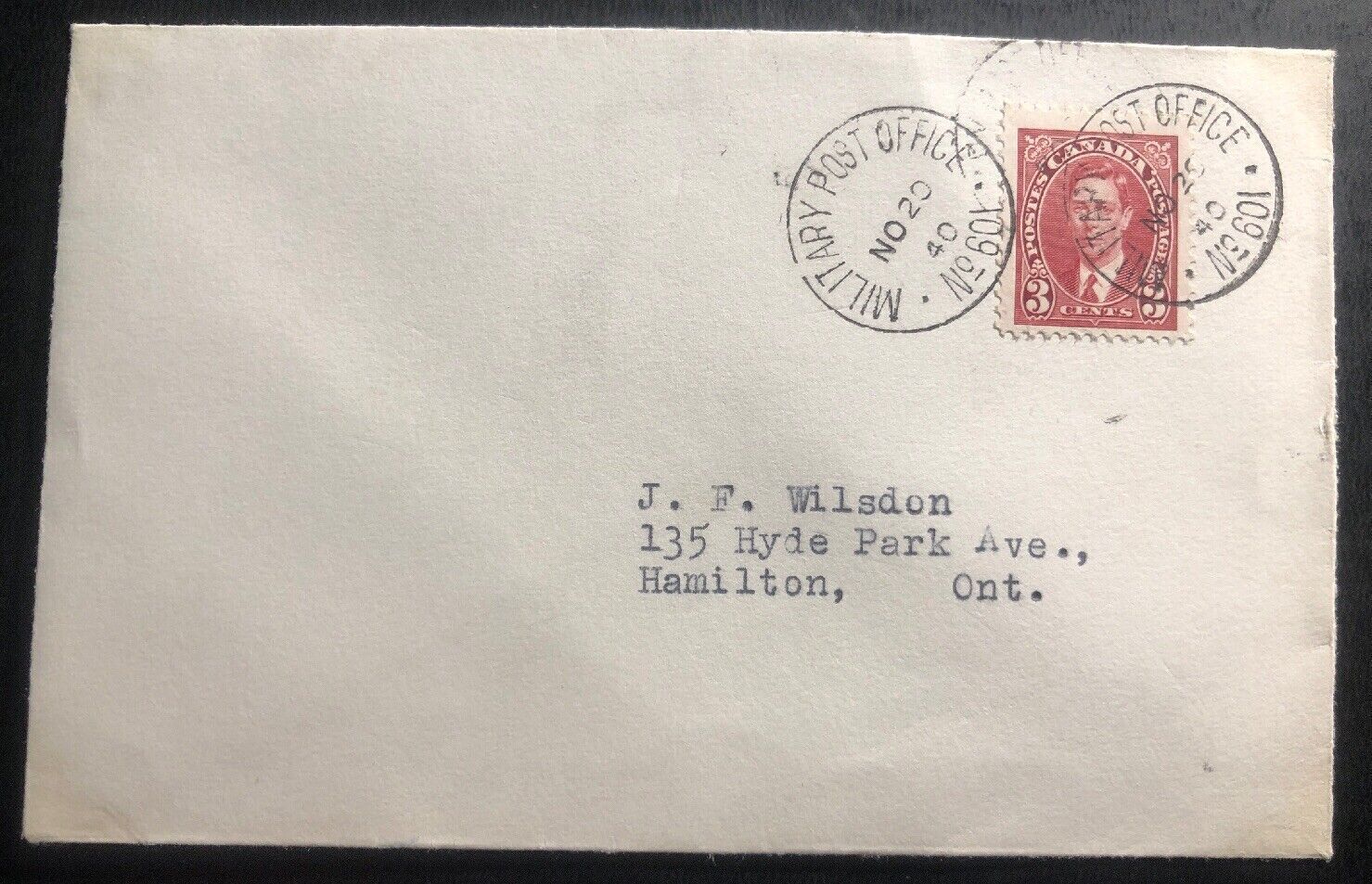 1940 Aldershot Canada Military Post Office 601 cover To Hamilton ...