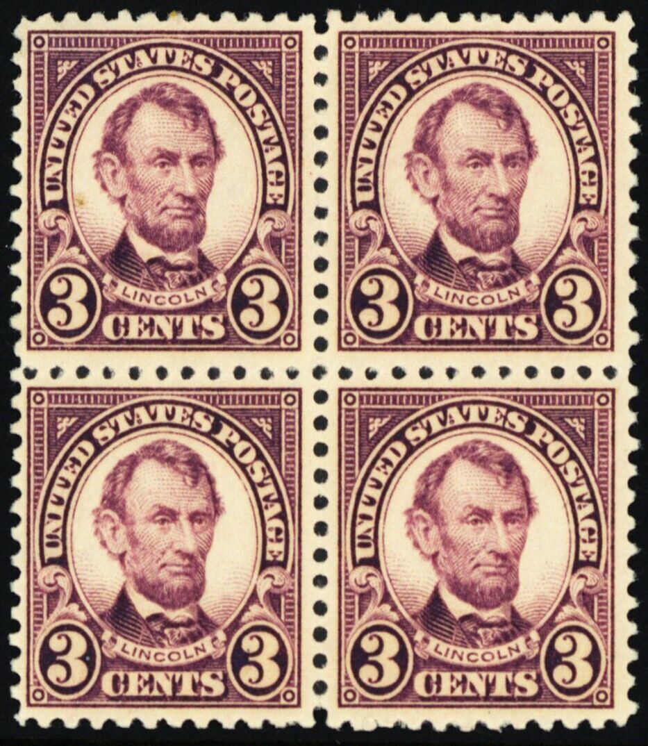 555, Mint VF NH/LH 3¢ Block of Four Lincoln Stamps CV $95.50 * Stuart ...