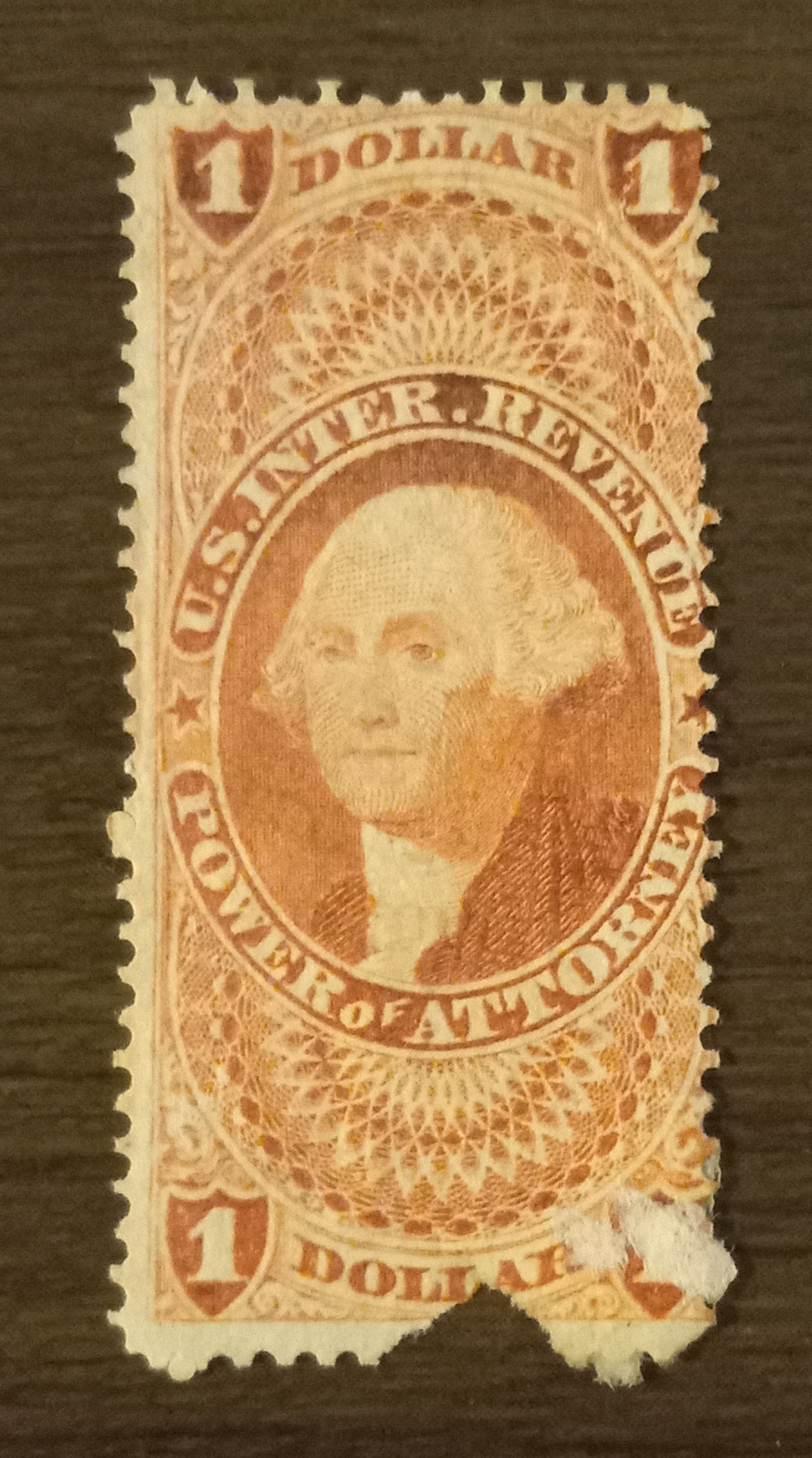 US Scott #R75 Unused Revenue Stamp/ Damaged Torn Bottom NG $1 Power of ...