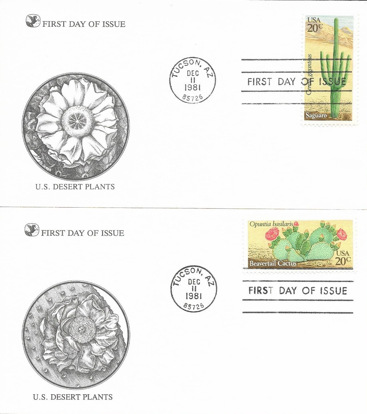 1981 FDC, #1942-1945, 20c U.S. Desert Plants, Reader's Digest (2 ...