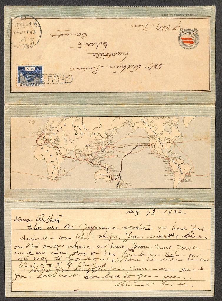 Japan 196 Stamp to Canada Paquebot Cancel Haruna Maru Ship Menu MAP ...