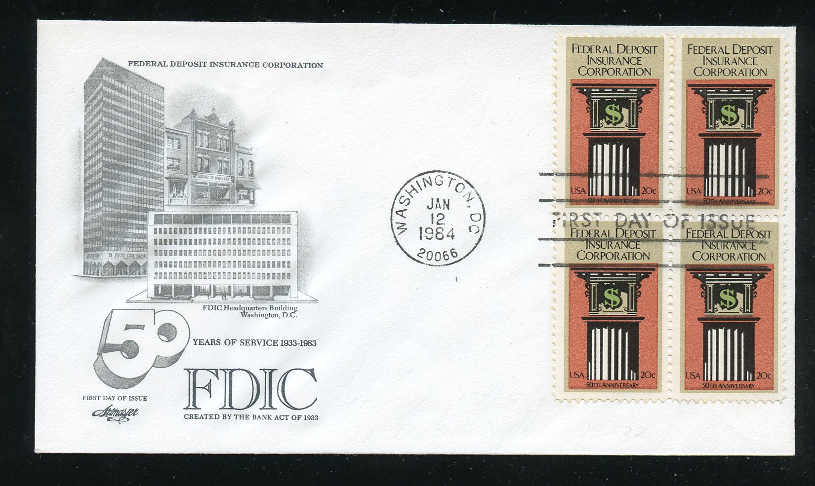US 2071 Federal Deposit 50th Anniv Blk ADDR Artmaster cachet FDC ...