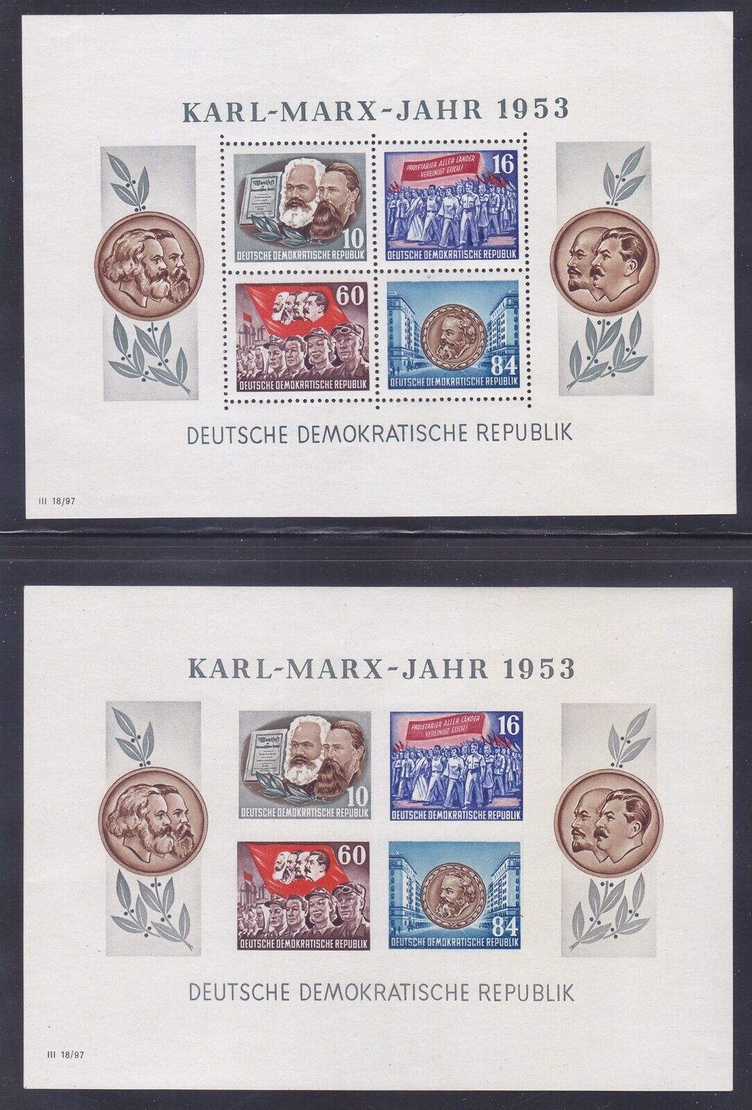 Germany DDR 146a MNH PERF & IMPERF 1953 Karl Marx Souvenir Sheets Fresh ...