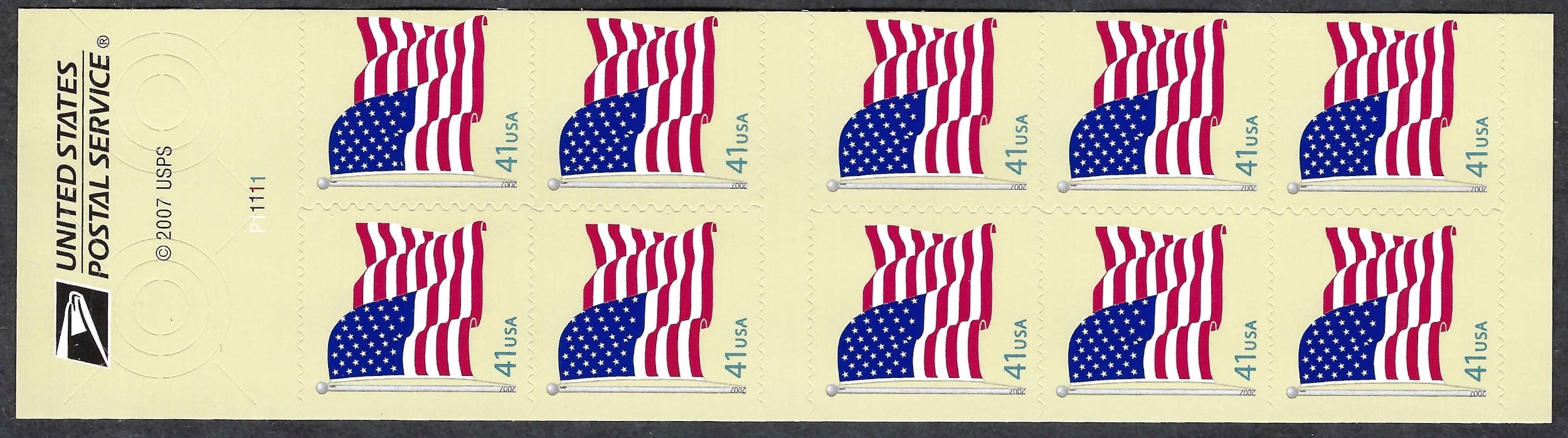 United States #4190a 41¢ Flag (2007). Pane of 10. MNH | United States ...