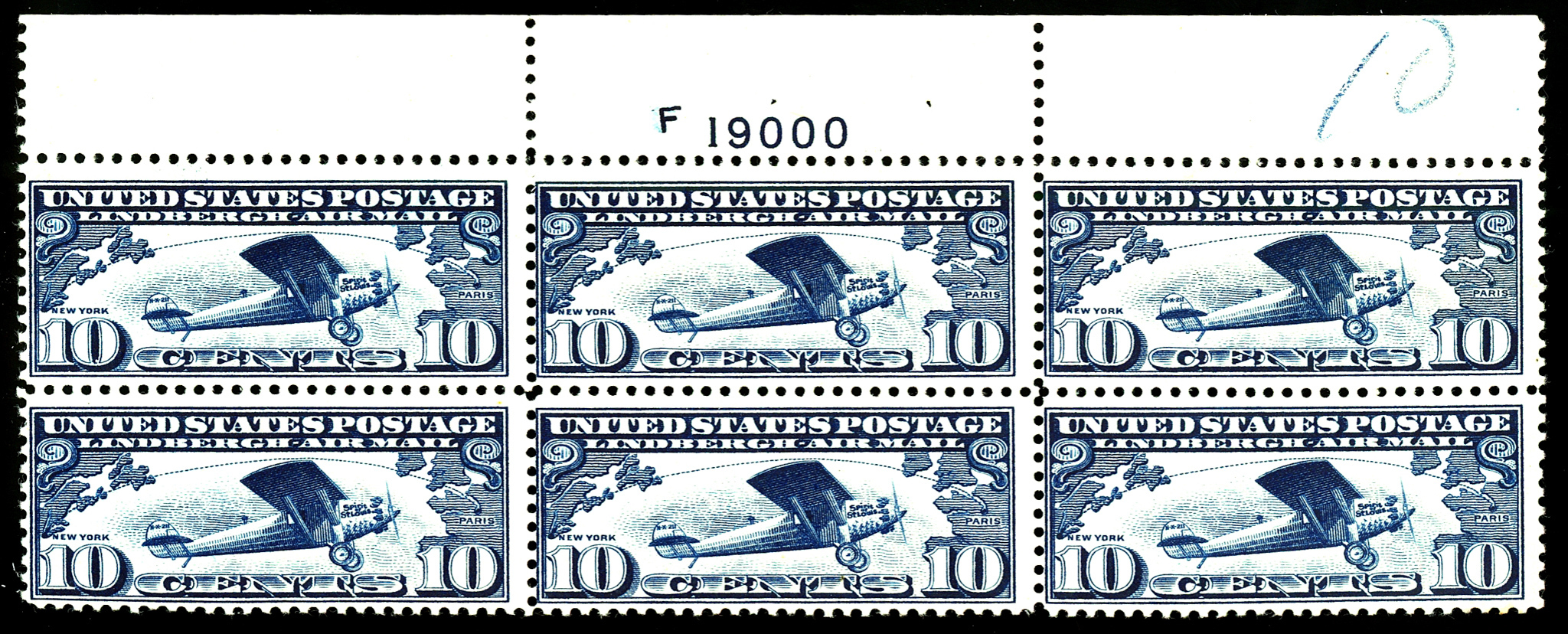 U.S. #C10 Mint PL# Block of 6 OG HR Thin | United States, Air Mail ...