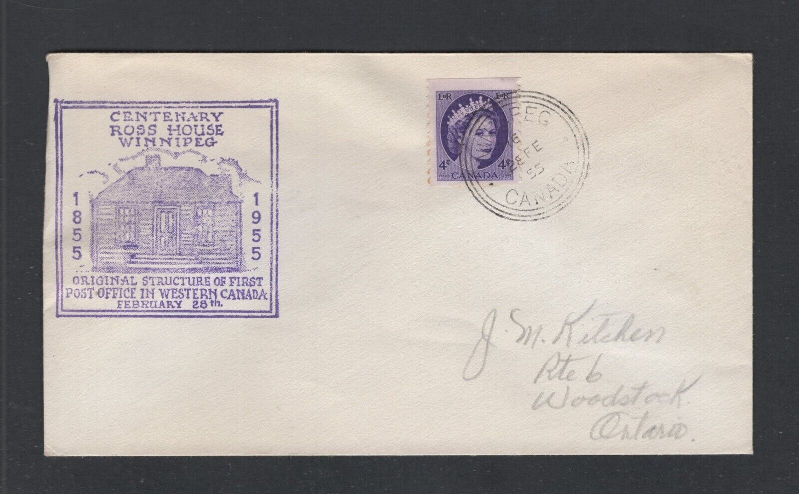 Canada #346 (1954 4c Wilding coil) on 1955 Ross House (Winnipeg) cover ...
