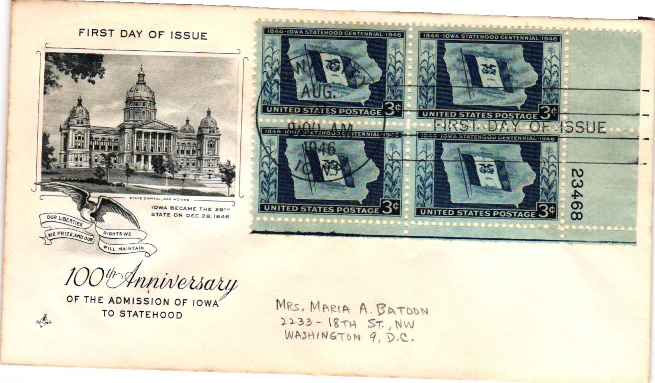 #942 Iowa Statehood - Artmaster Cachet EV22 | United States, General ...