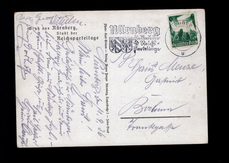 Germany NSDAP Party Rally 1936 Used Nuremberg Heil Hitler Sign Off ...