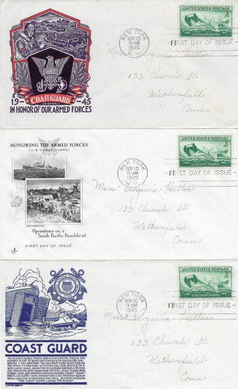 1945 FDC, #936, 3c U.S. Coast Guard, Staehle/Art Craft/Anderson ...