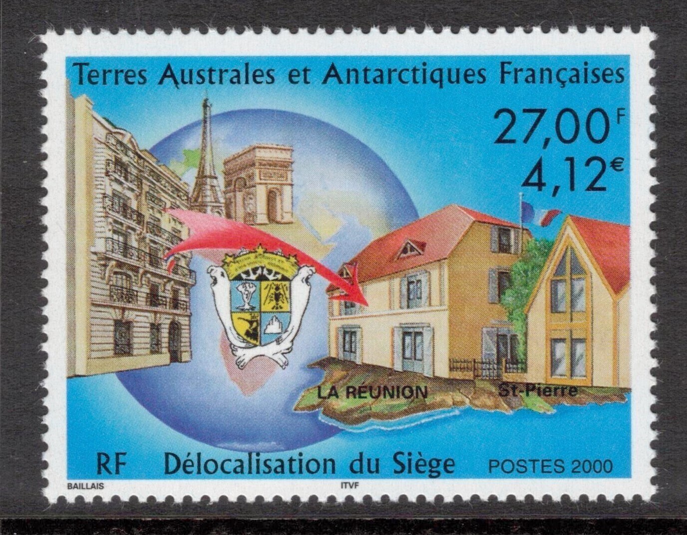 FRENCH ANTARCTIC 2000 Headquarters Relocation; Scott 278, Yvert 286 ...