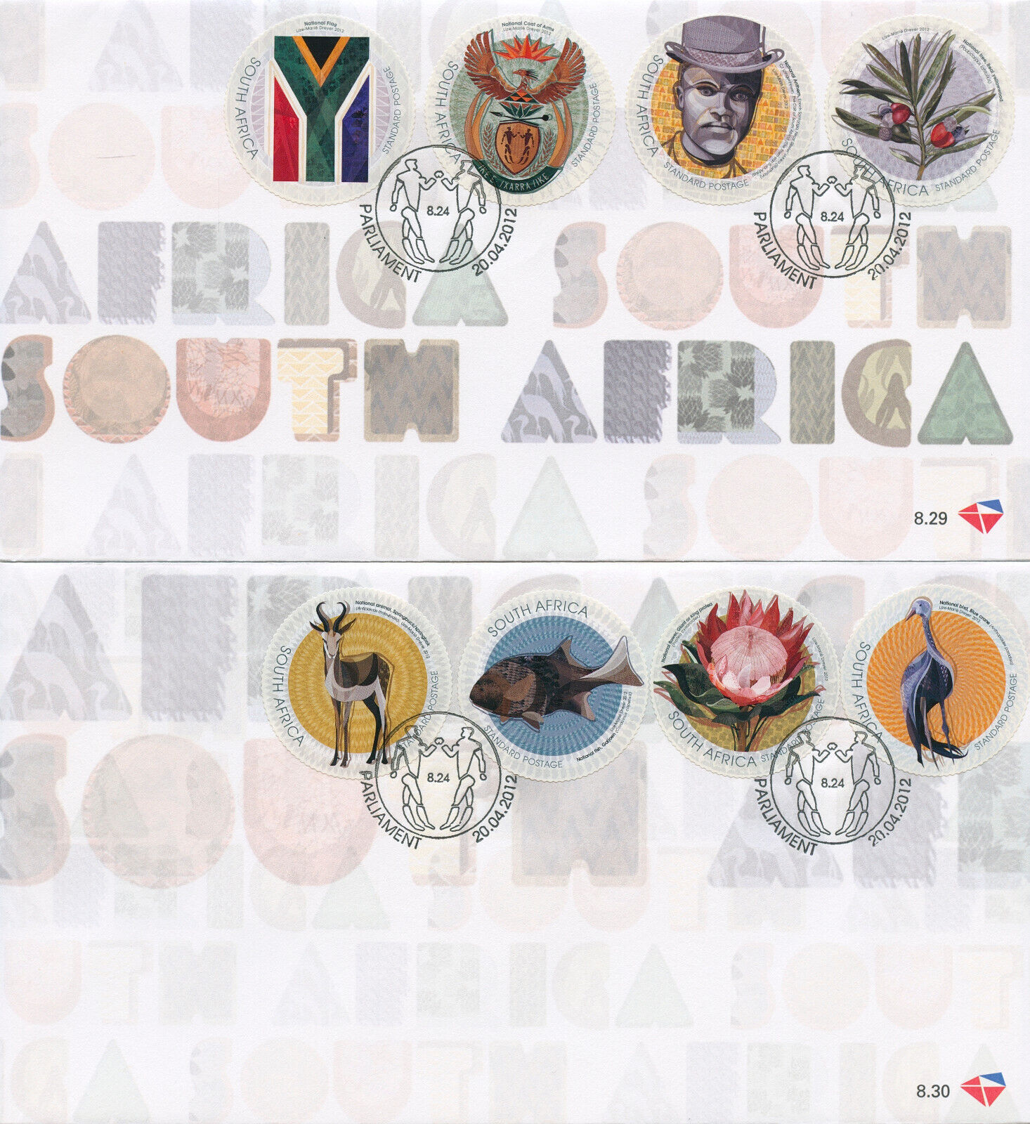 South Africa Stamps 2012 FDC National Symbols Flags Coat of Arms Birds ...