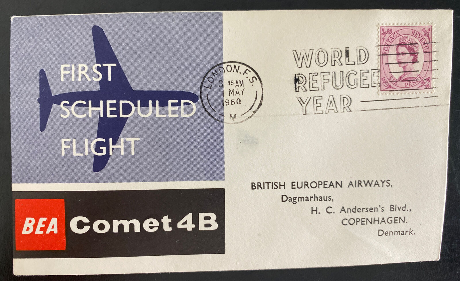 1960 London England First Flight Cover To Copenhagen Denmark BEA Comet ...