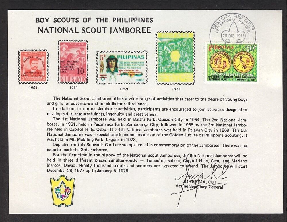 1977 Philippines Scout Jamboree card cxl Manila | Asia - Philippines ...