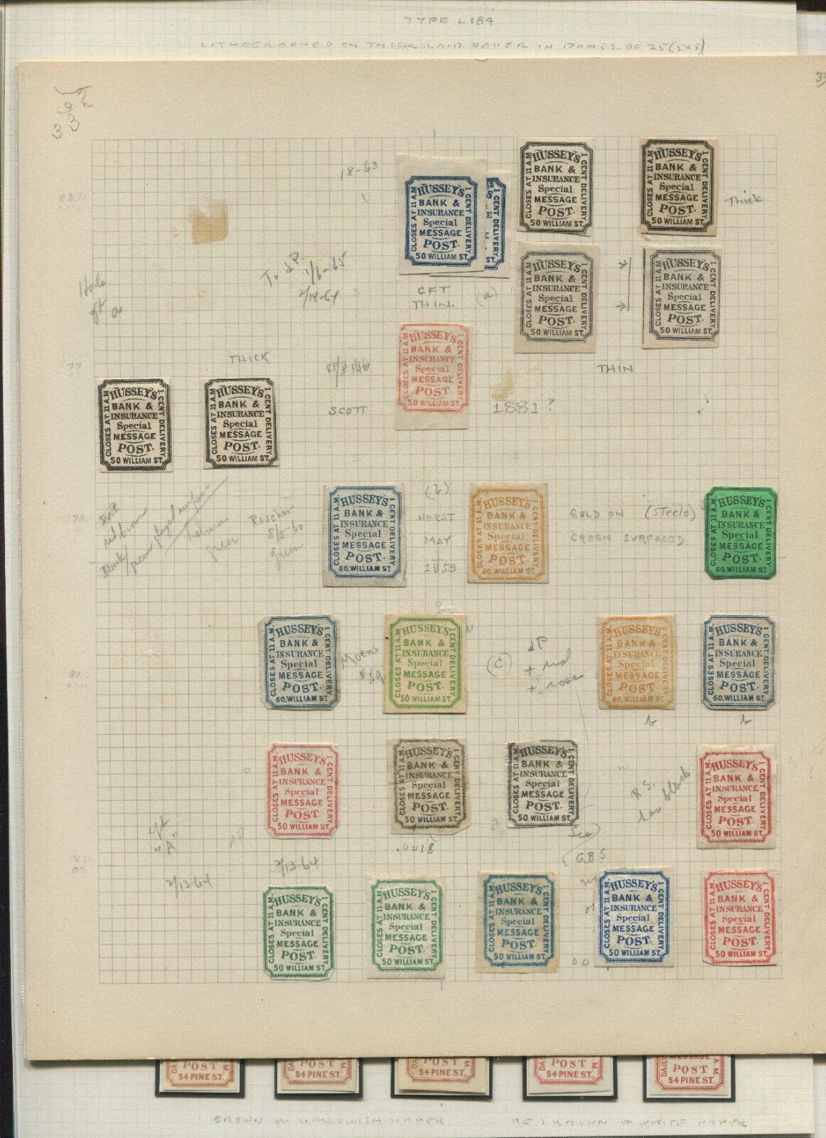Lot of 280+ Hussey's Post 1862-1873 Local Stamps Most on Perry Pages ...
