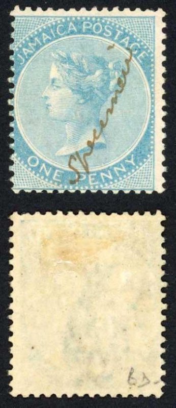Jamaica SG1 1d Blue wmk Pineapple with Manuscript Specimen M/M ...