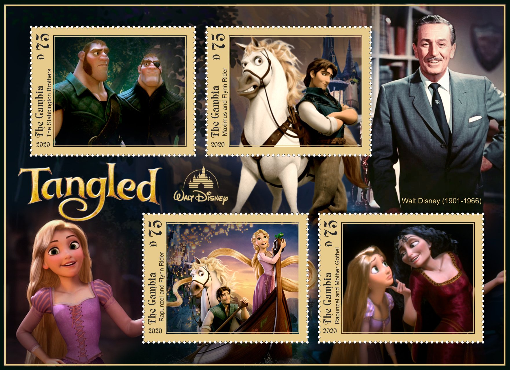 Stamps. Cartoons, Disney, Tangled 2020 year 1+1 sheets perforated ...