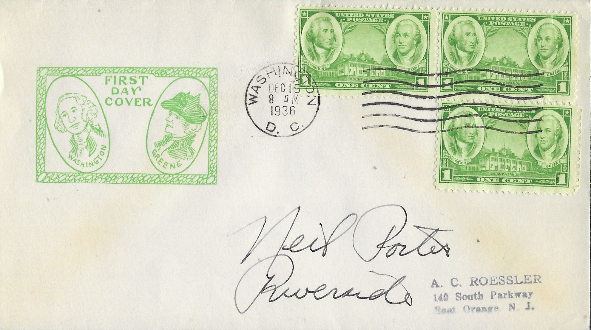 1936 FDC, #785, 1c Army Heroes, A. C. Roessler, block of 3 | United ...