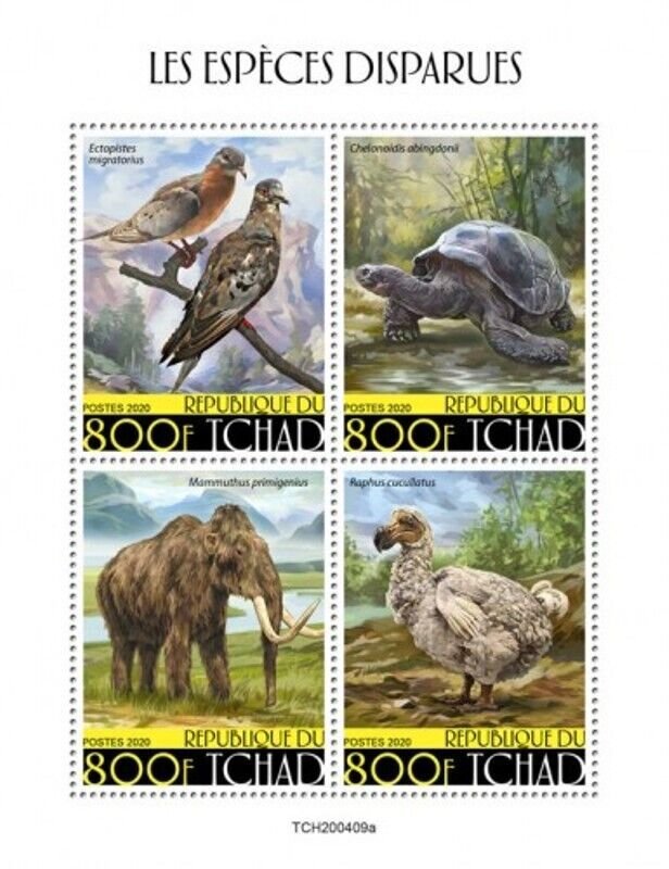 Chad - 2020 Extinct Species Woolly Mammoth, Dodo - 4 Stamp Sheet ...