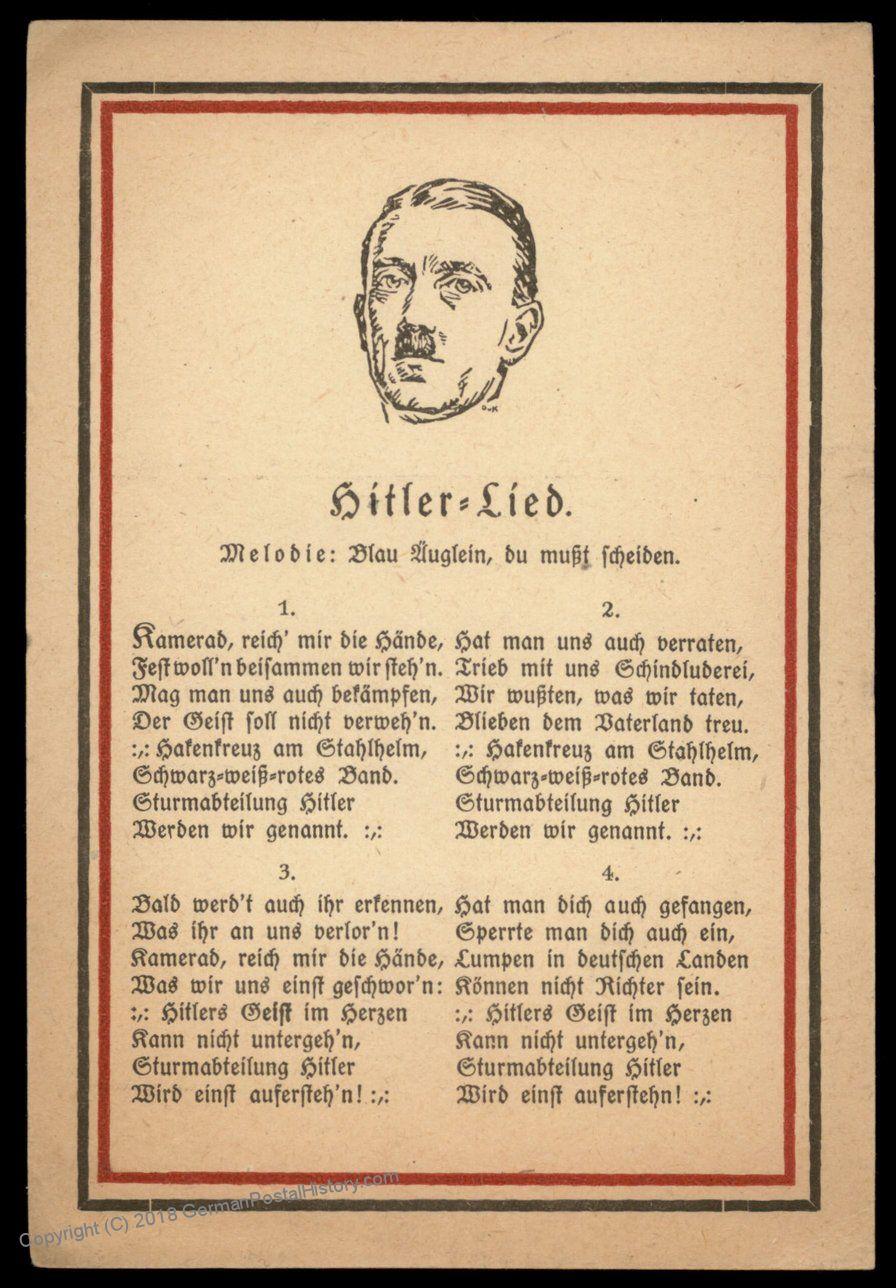 Germany 1931 Hitler Lied Song Dedication Blue Eyes Propaganda Card ...