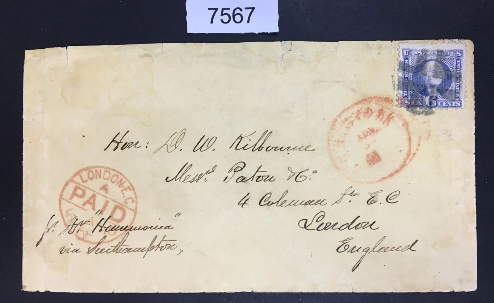 US Stamps # 115 Used on Cover to England CAT. $450+ LOT #7567 | United ...