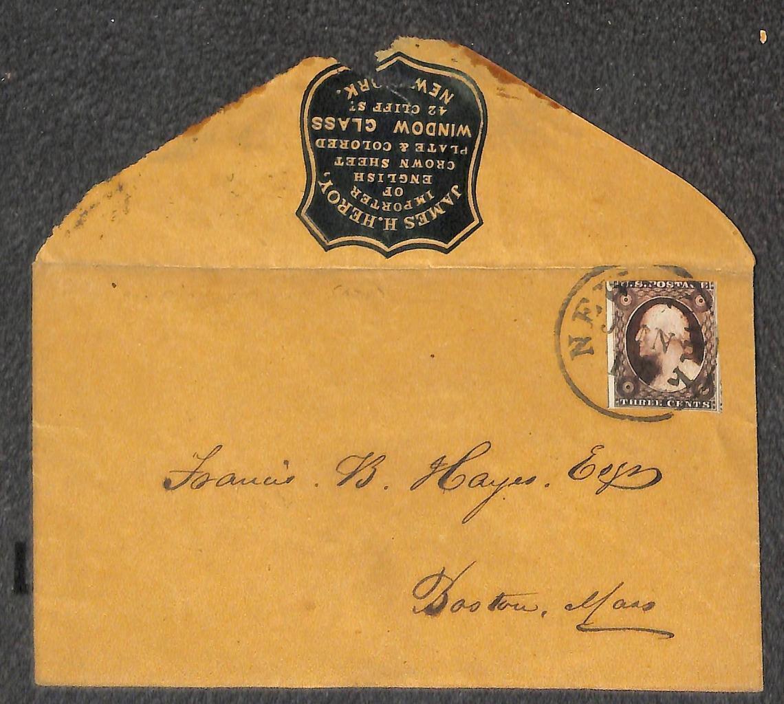 USA #11A Stamp Heroy Window Glass AD New York Cameo Cover 1850s ...