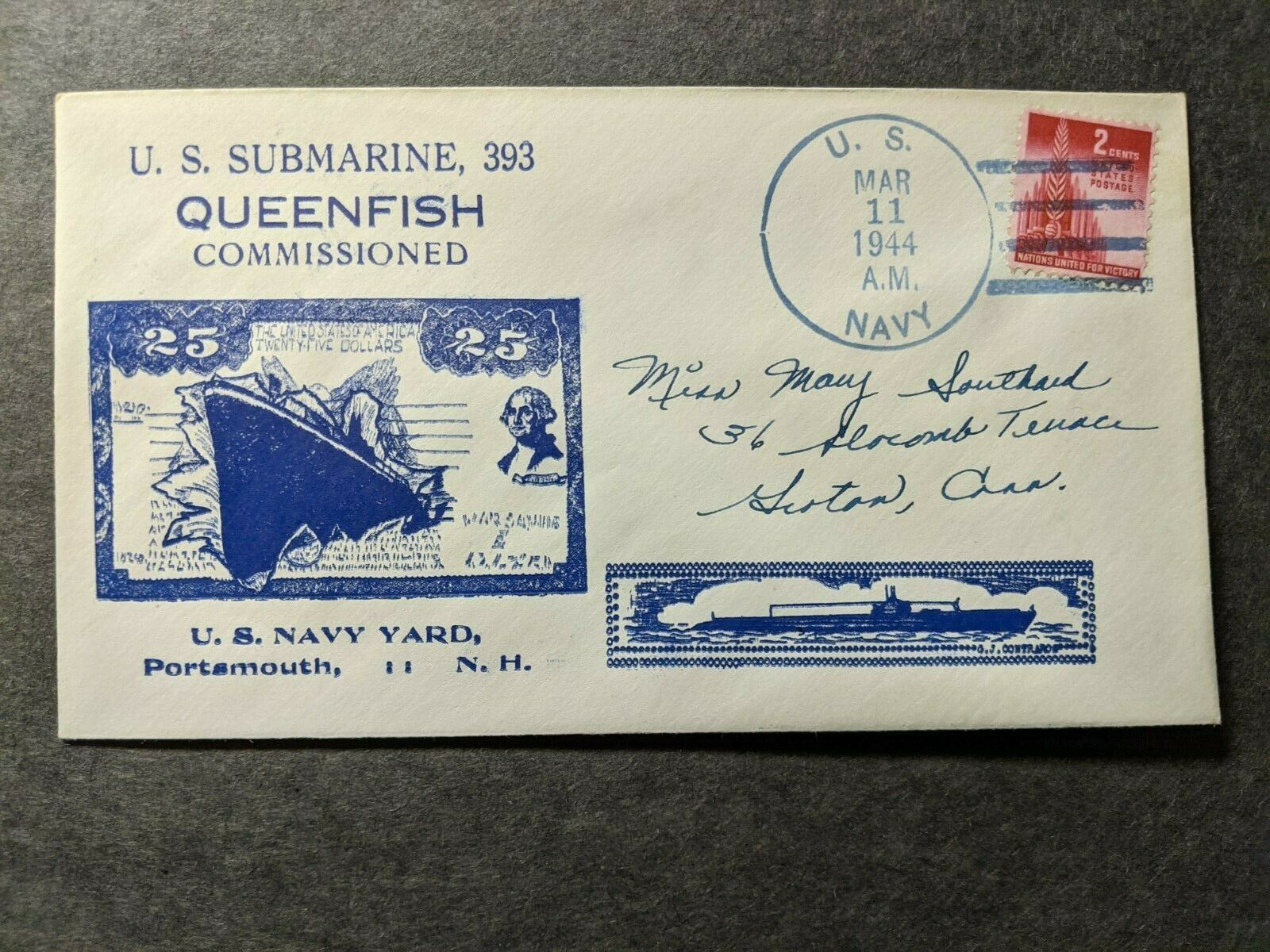 Submarine USS QUEENFISH SS-393 Naval Cover 1944 WWII COMMISSIONED ...