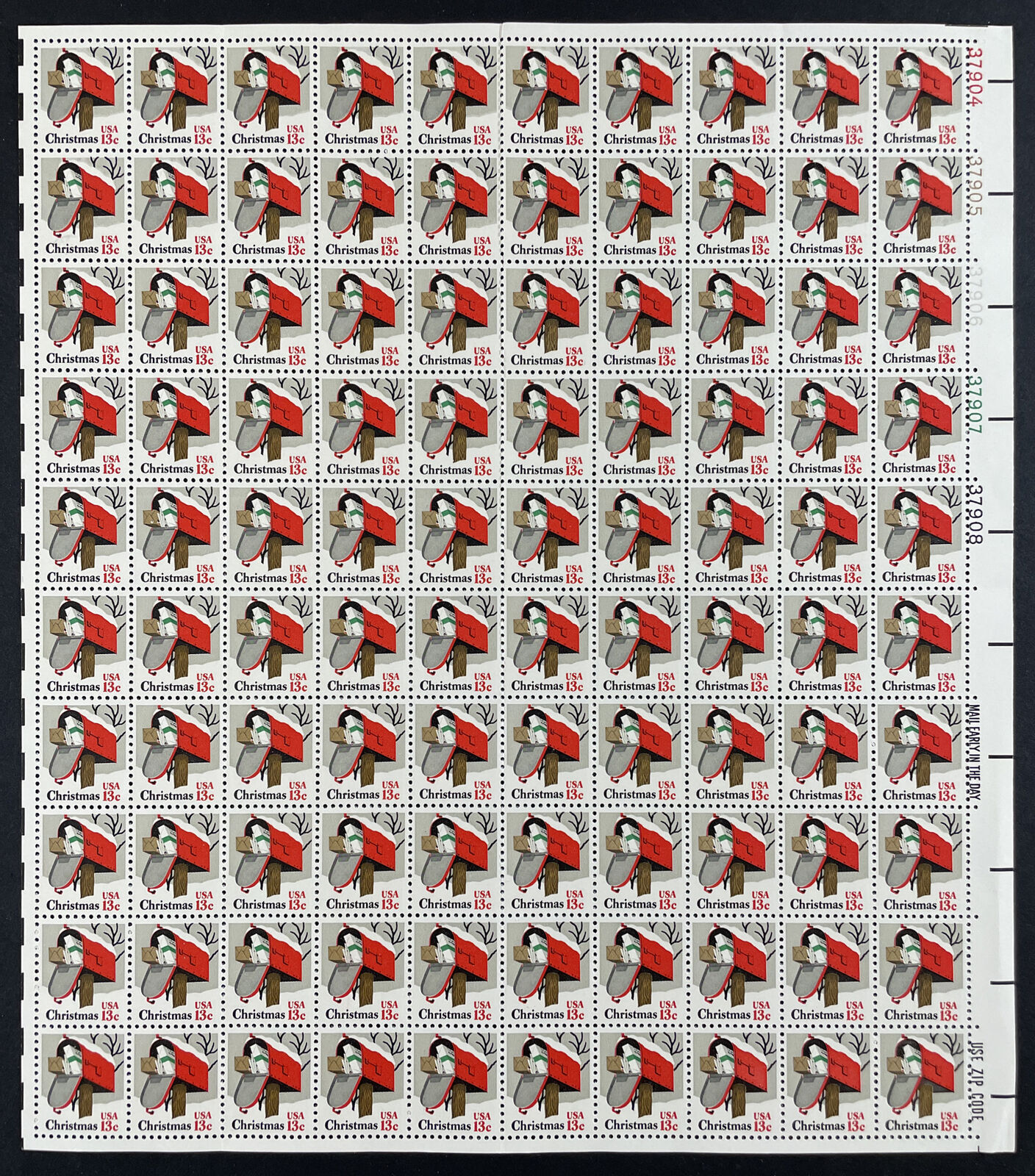 Scott 1730 CHRISTMAS RURAL MAILBOX Sheet of 100 US 13¢ Stamps 1977 NH ...