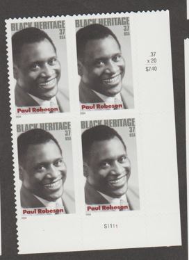 U.S. Scott #3834 Paul Robeson - Black Heritage Stamp - Mint NH Plate ...