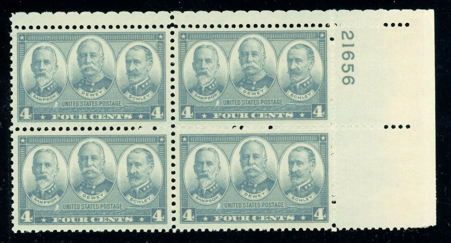 US Stamp #793 Sampson Dewey Winfield 4c - Plate Block of 4 - MNH - CV ...