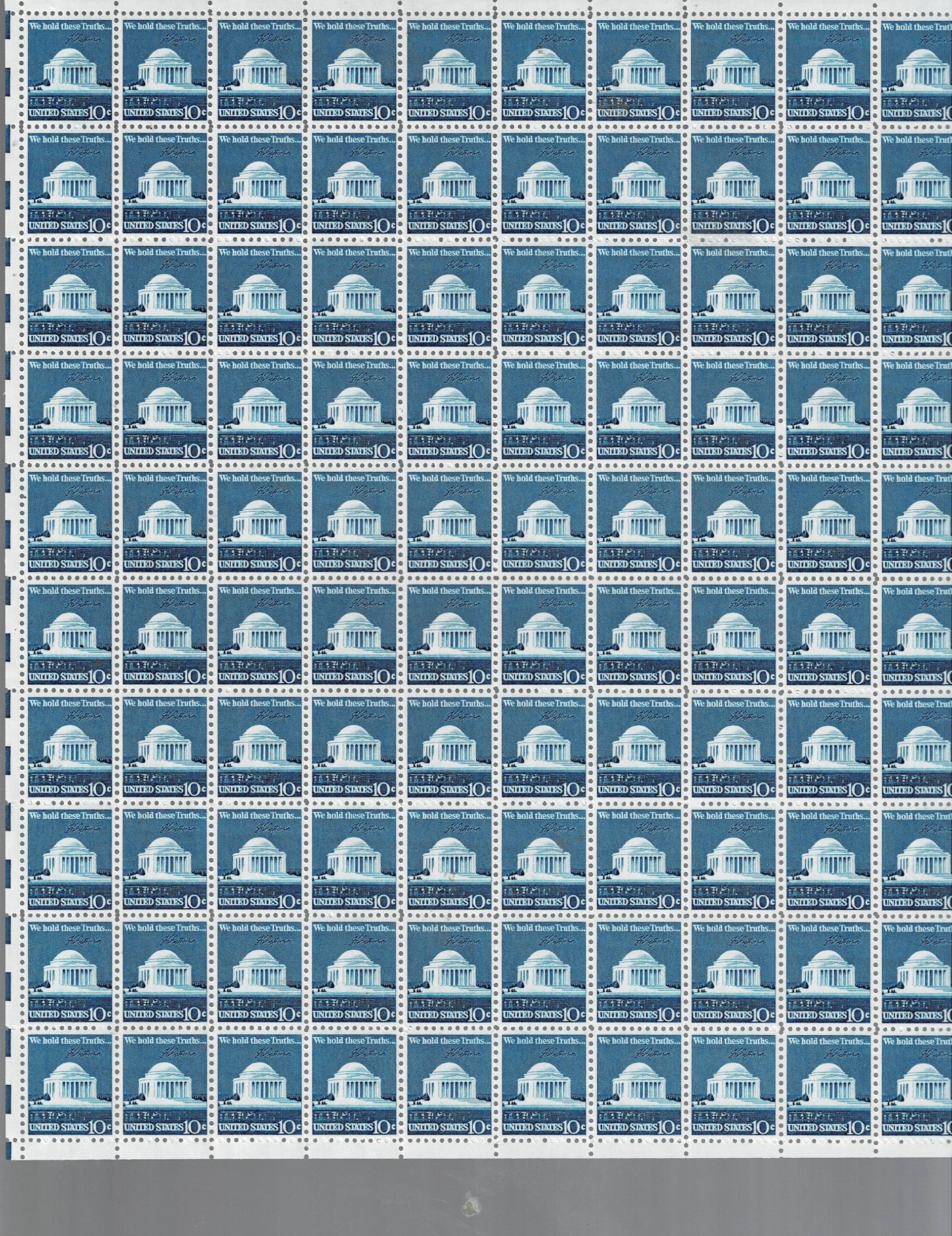 Jefferson Memorial 10c US Postage Sheet #1510 VF MNH | United States ...
