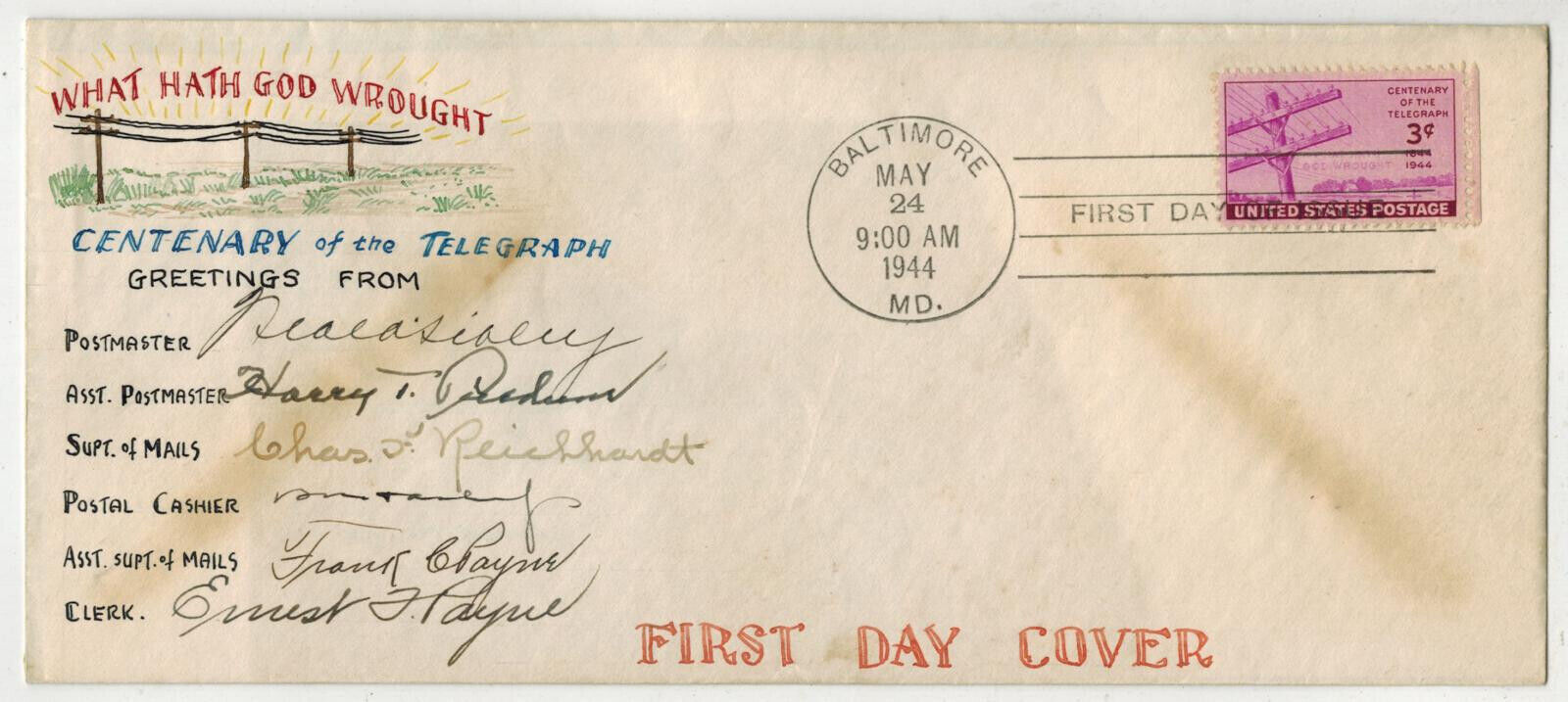 Centenary of Telegraph Rare Handpainted 924 Baltimore MD & Signed ...