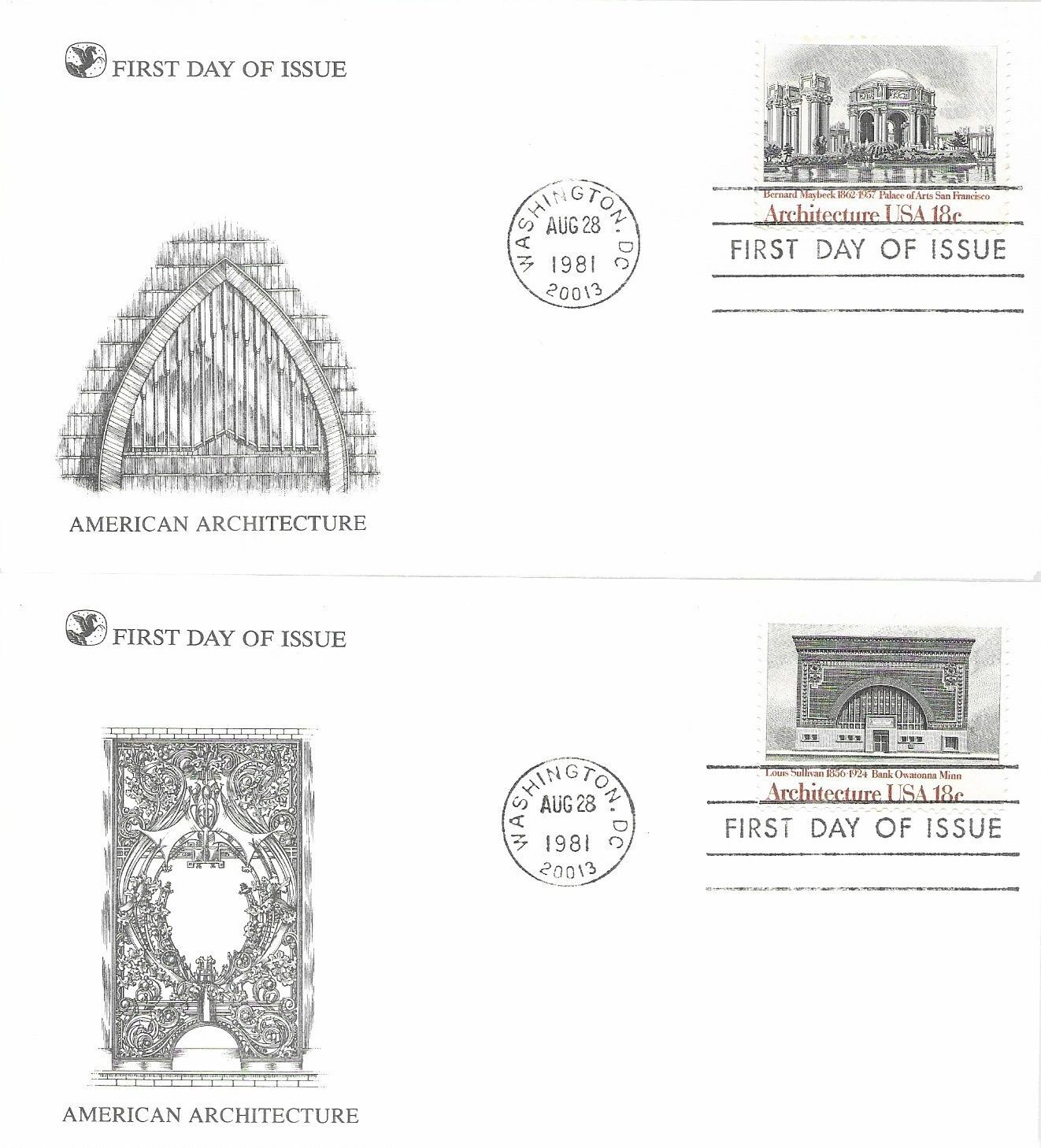 1981 FDC, #1928-1931, 18c American Architecture, Reader's Digest (4 ...