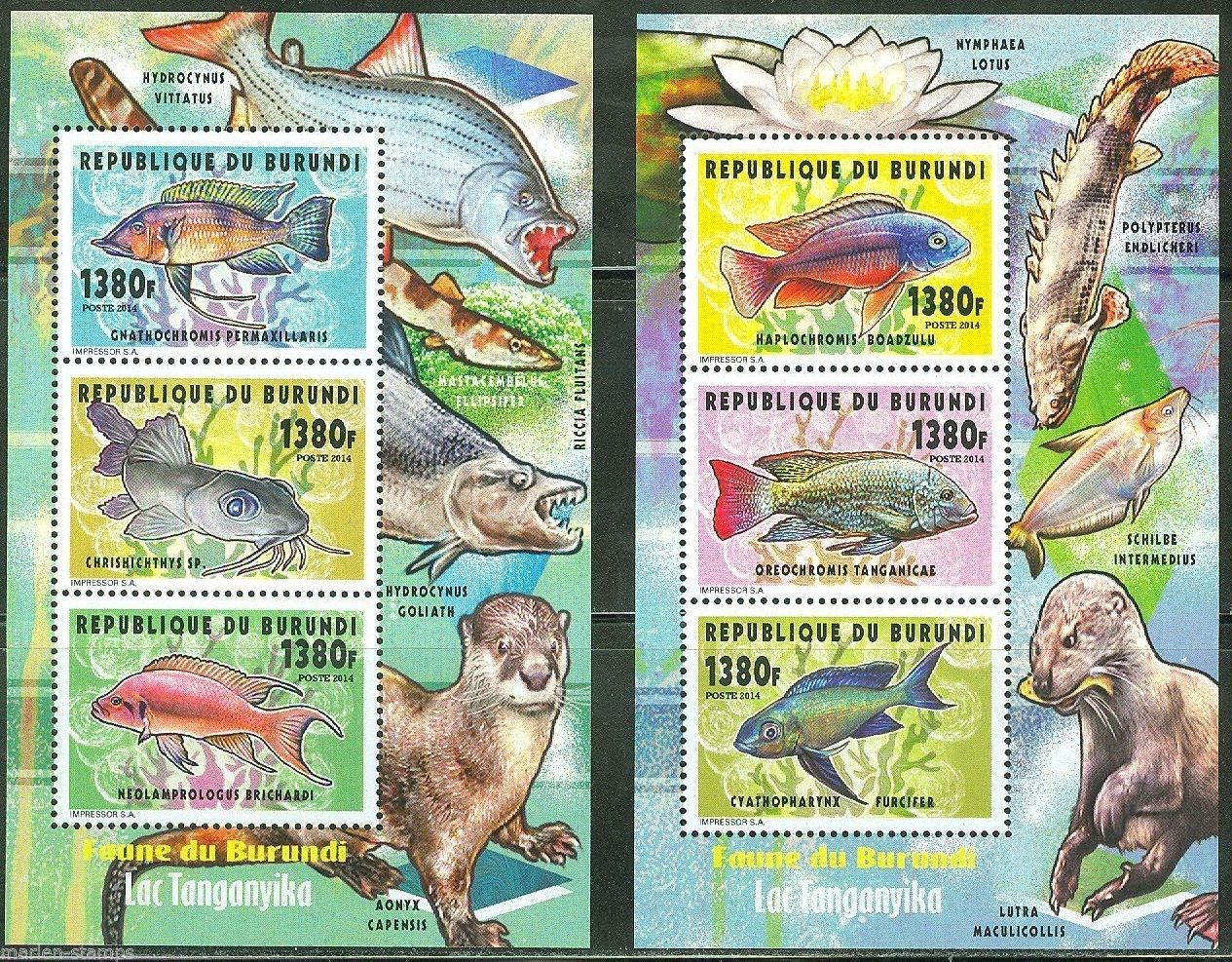 BURUNDI 2014 FISH OF LAKE TANGANYIKA II SET OF TWO COLLECTIVE SHEETS ...